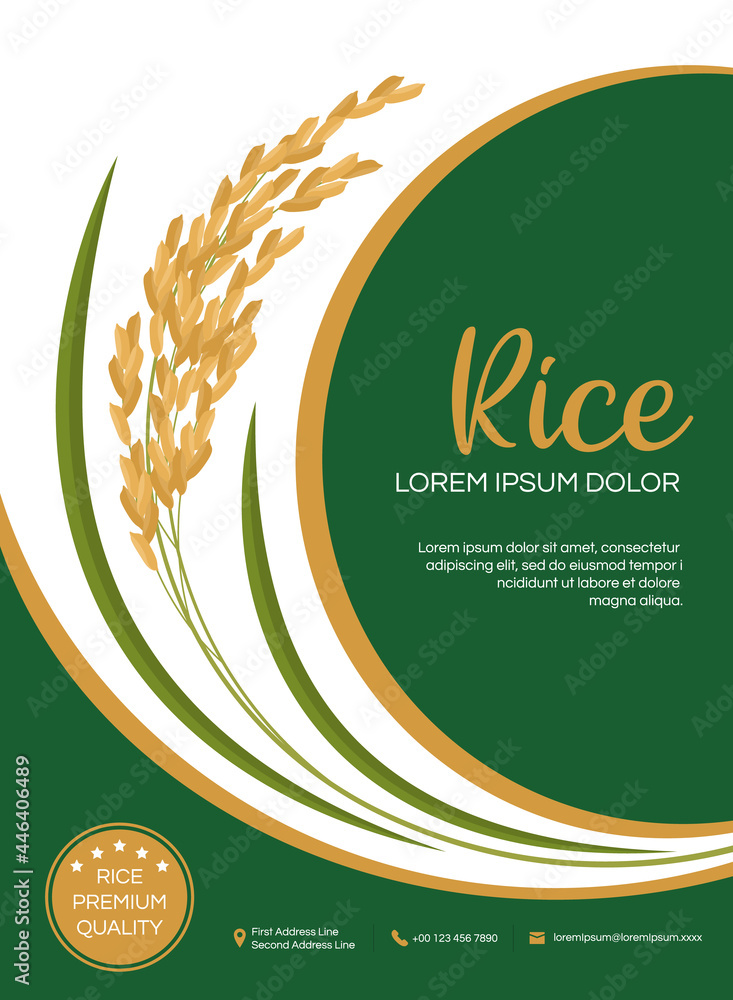 Template label and icons for rice packaging product design with green ...