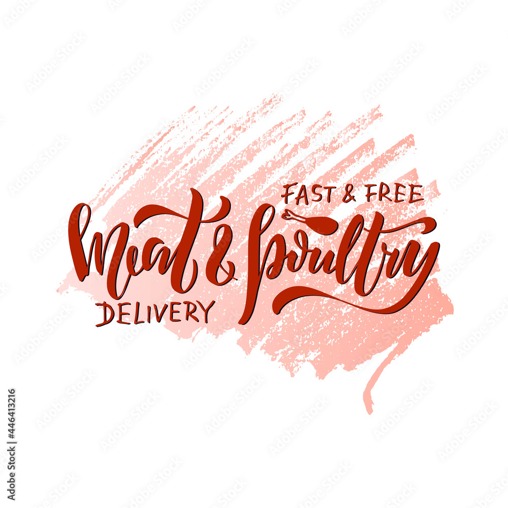 Vector illustration of meat and poultry delivery lettering for banner ...