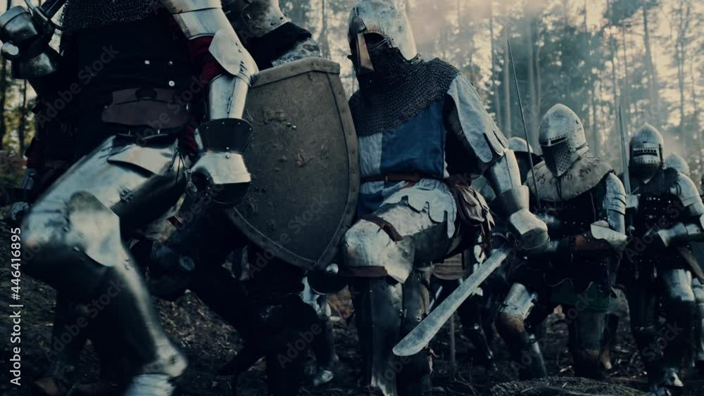 Epic Invading Army of Medieval Soldiers Marching Through Forest ...