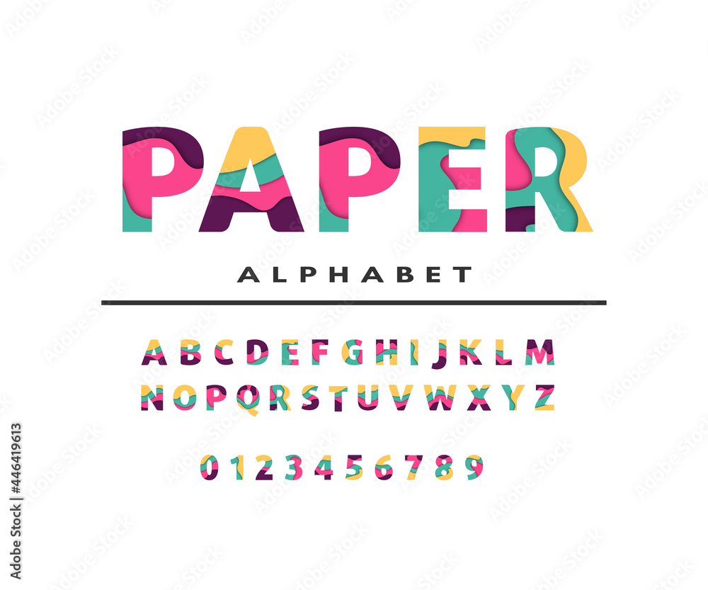 Paper alphabet. Colorful layered font paper alphabet. ABC letters ...