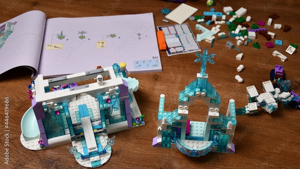 White and blue tiny plastic toy Lego construction blocks of Frozen ...