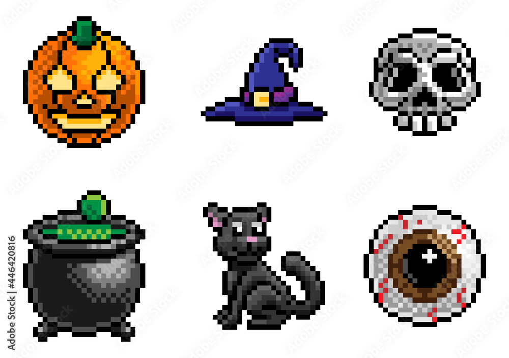 Halloween Pixel Art Game Icon Set Stock Vector | Adobe Stock