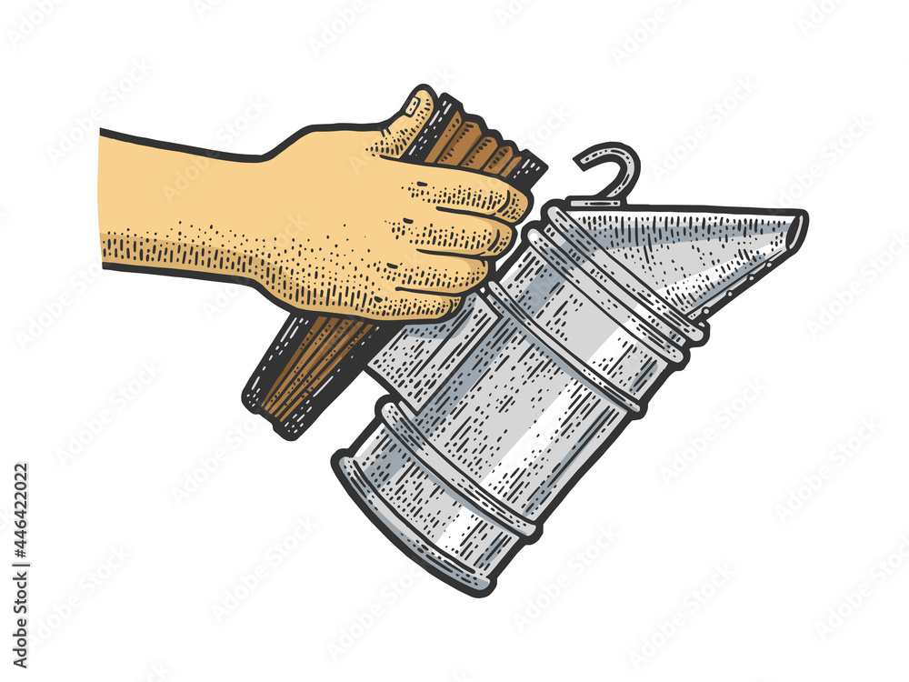 Bee smoker color line art sketch engraving vector illustration. T-shirt ...