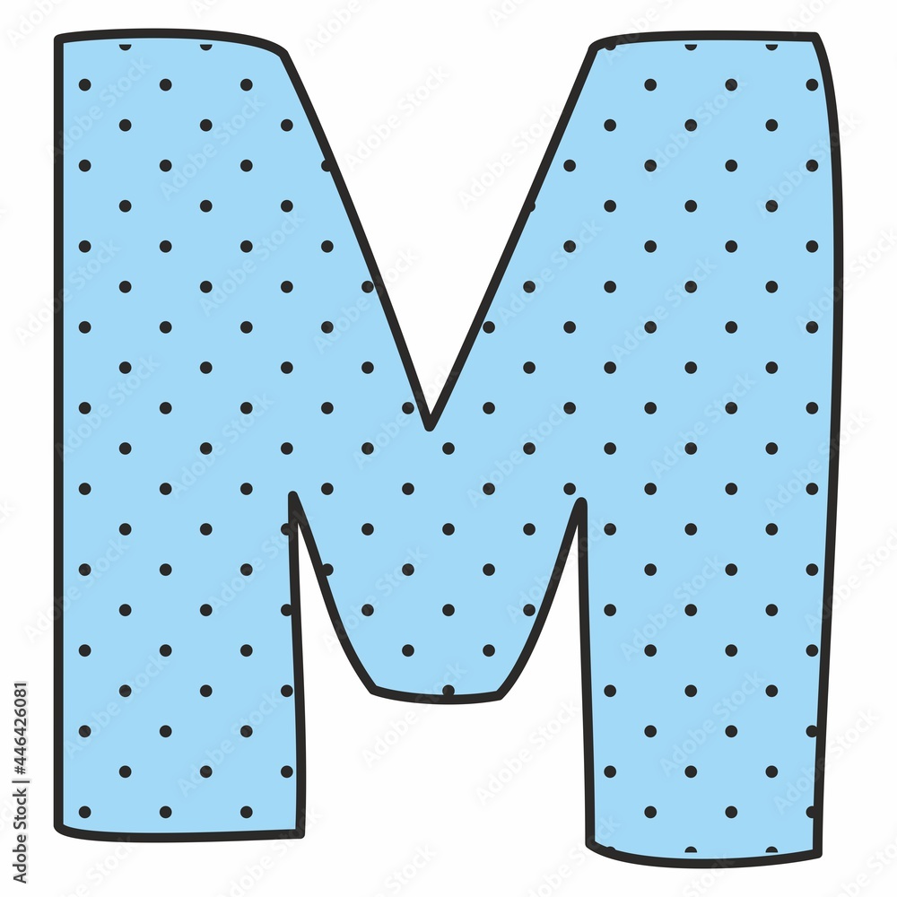 M vector alphabet blue letter with polka dots isolated on white ...