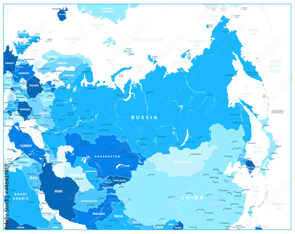 Eurasia political map in shades of blue Stock Vector | Adobe Stock