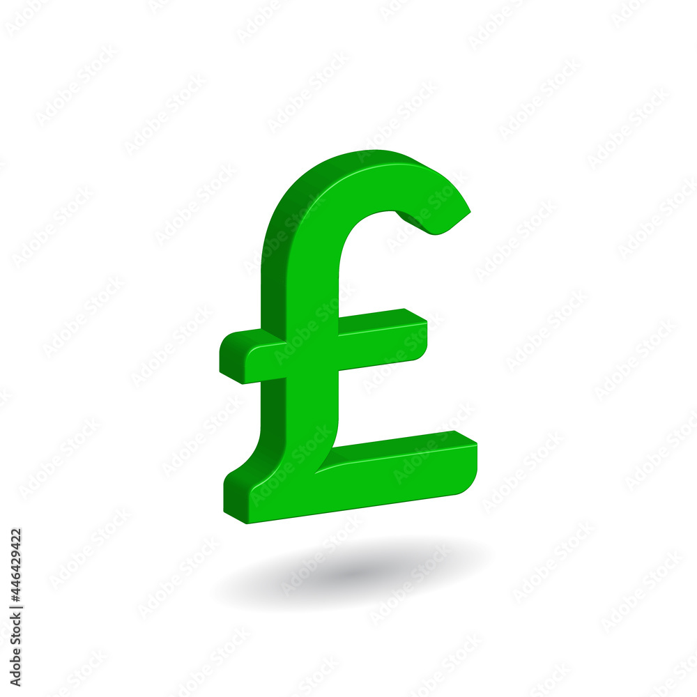 3D Vector illustration of green pound sterling sign isolated in white ...