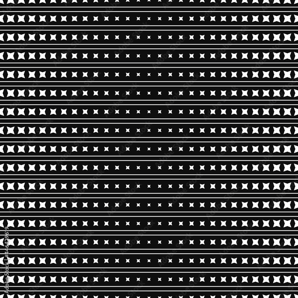 Horizontal double lines and four ray stars pattern. Vector and seamless ...