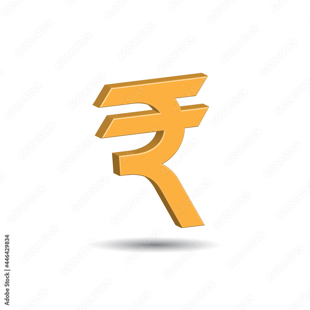 3D Vector illustration of Golden Indian Rupee sign isolated on white ...
