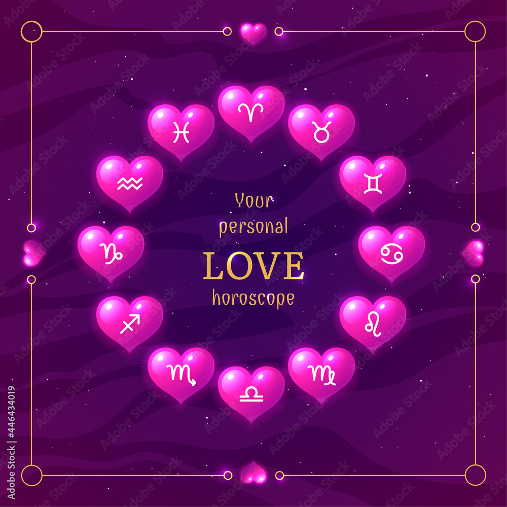 Pink layout design of your personal love horoscope. Astrology ...