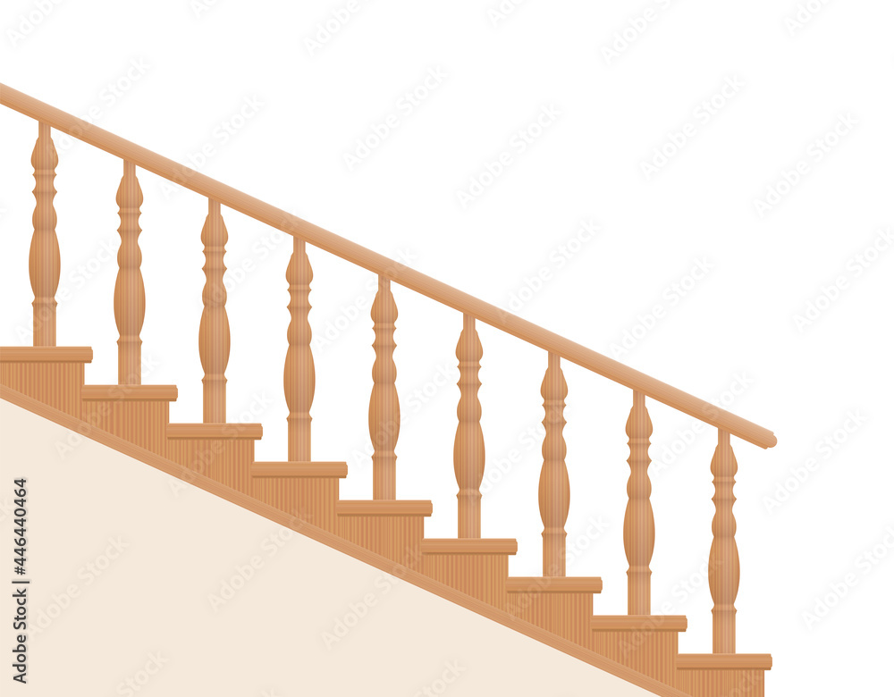 Wooden stair railings, turned banisters, side view. Isolated vector ...