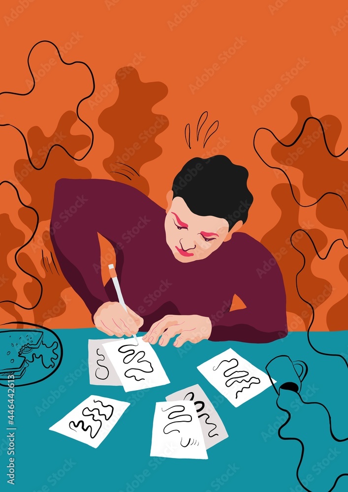 Person on a desk intensely working and sketching. Stock Illustration ...