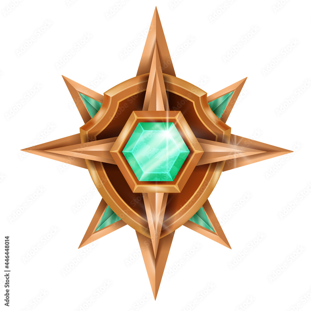 Gold winner game badge icon, vector rank bronze medal, level up award ...