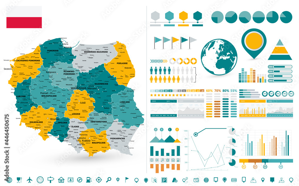 Poland Map Infographics design elements. On white Stock Vector | Adobe ...