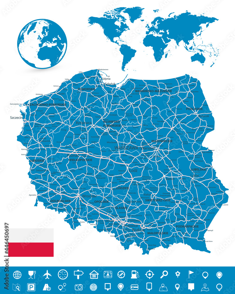 Poland Map and Map Navigation Set Stock Vector | Adobe Stock