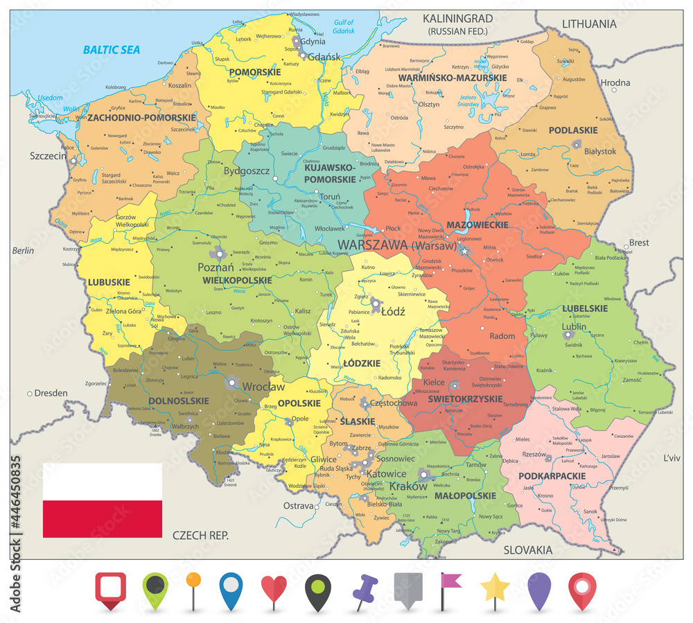 Poland Political Map and Flat Map Icons Stock Vector | Adobe Stock