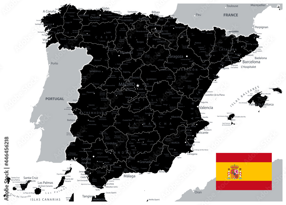 Black Map of Spain Stock Vector | Adobe Stock