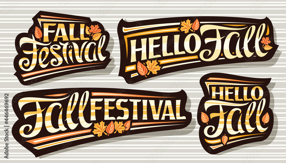 Vector set for Fall Season, dark logos with curly calligraphic font ...