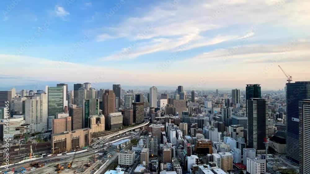 Vidéo Stock UMEDA, OSAKA, JAPAN : Aerial high angle sunrise view of ...