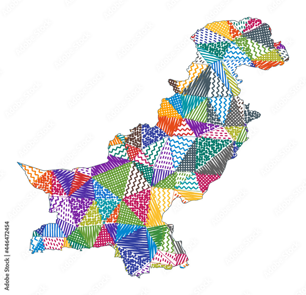 Kid style map of Pakistan. Hand drawn polygons in the shape of Pakistan ...
