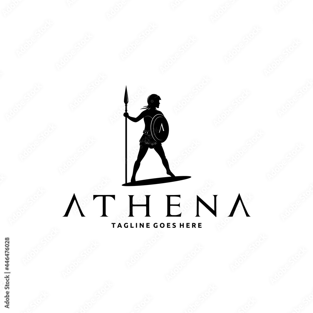 Silhouette of Athena Minerva with Shield and Spear, The Beauty Greek ...