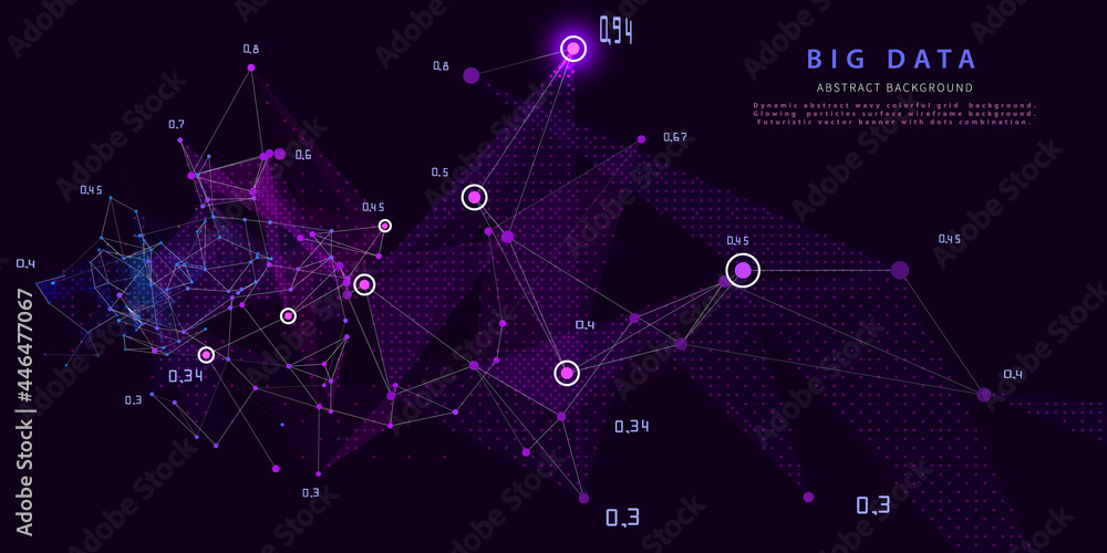 Vettoriale Stock Abstract analytical background with wireframe grid analyze data on dark blue ...