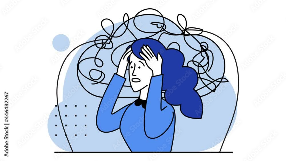 Woman with a nervous problem feel anxiety, confusion of thoughts. Mental disorder, chaos in ...