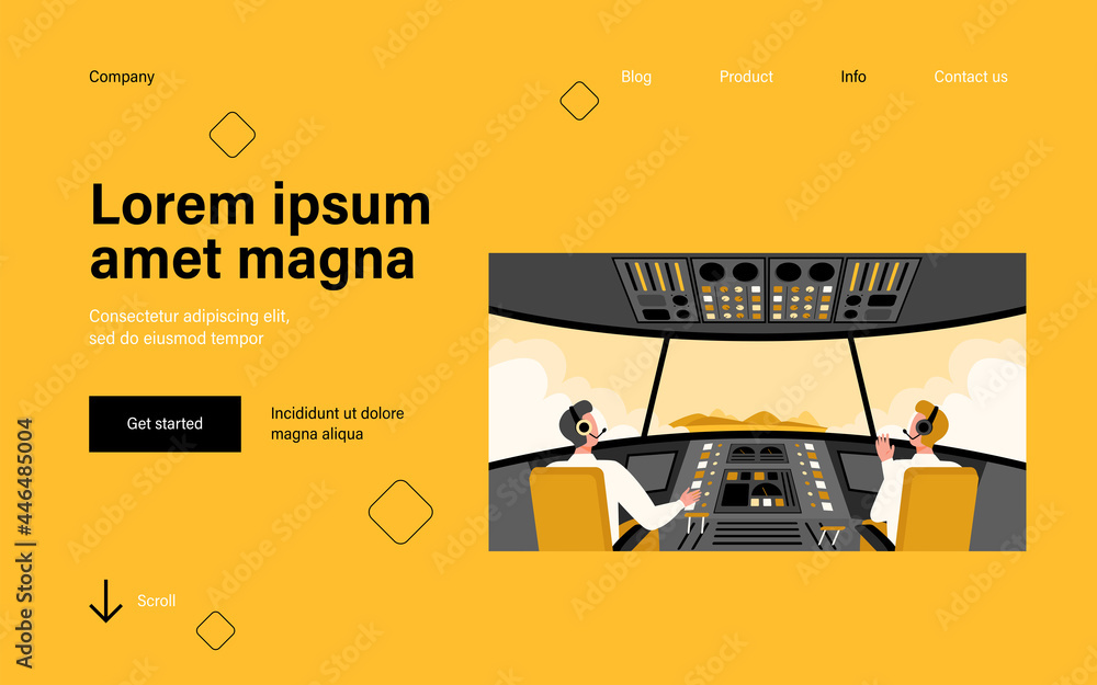 Colorful airplane cockpit isolated flat vector illustration. Two ...