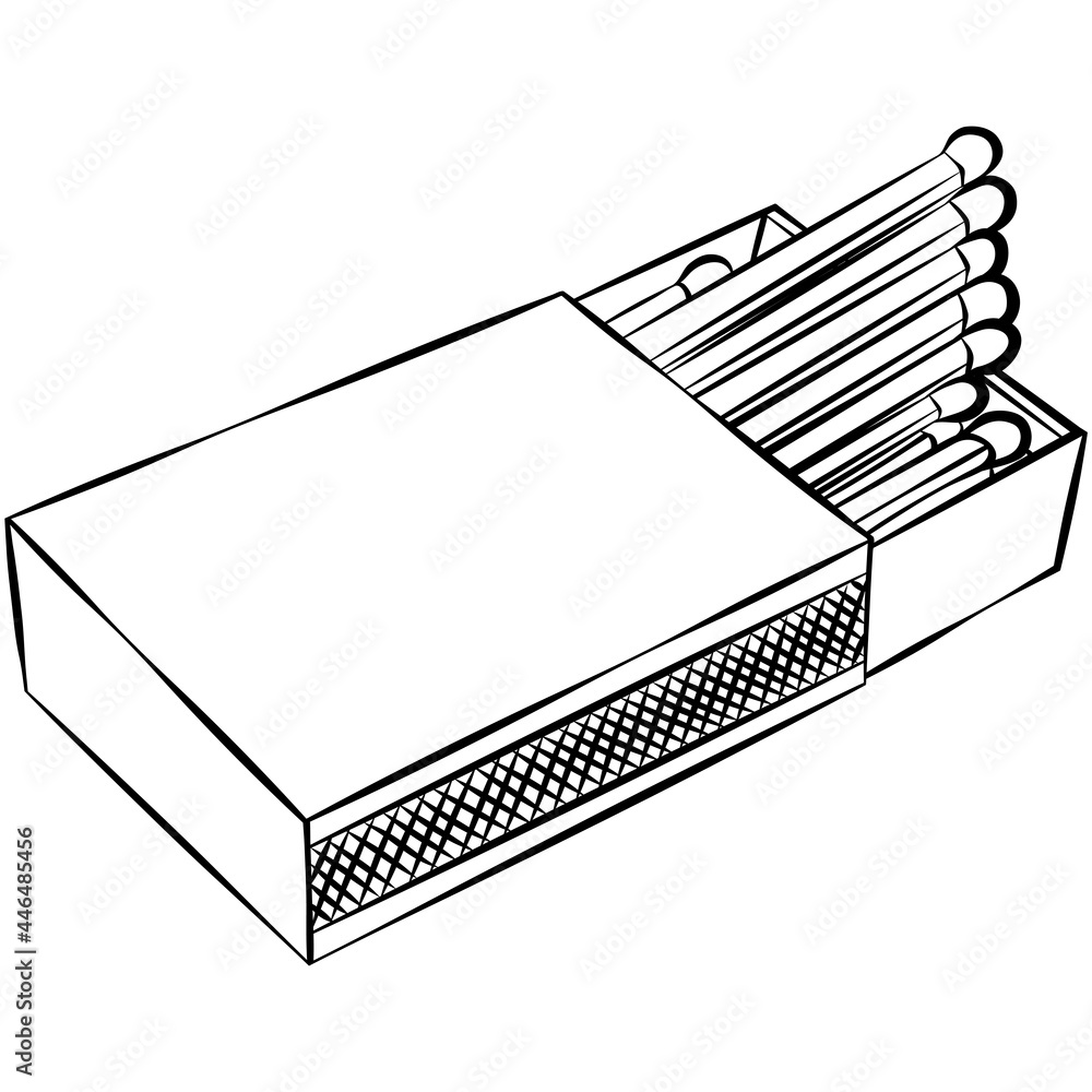 Opened match box. Hand drawn vector illustration with black outline ...