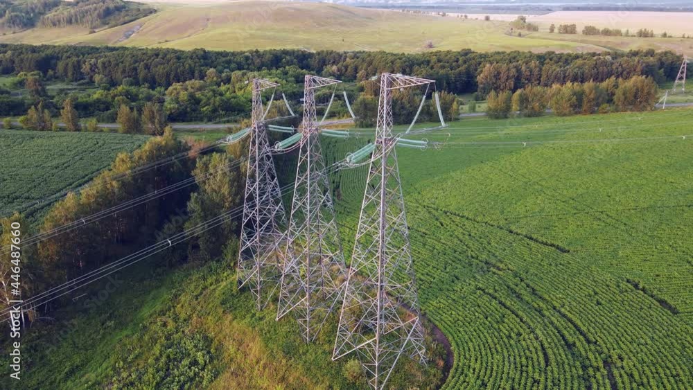 Transmission tower, power tower or electricity pylon. Steel structure ...