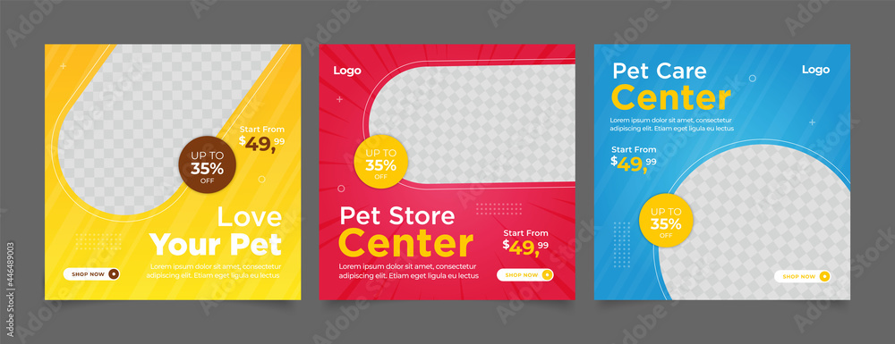 Pet shop social media post template design with photo collage. Stock ...