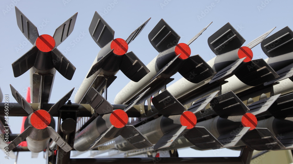 Rockets on the launch pad of the legendary Soviet mortar "Katyusha" on ...