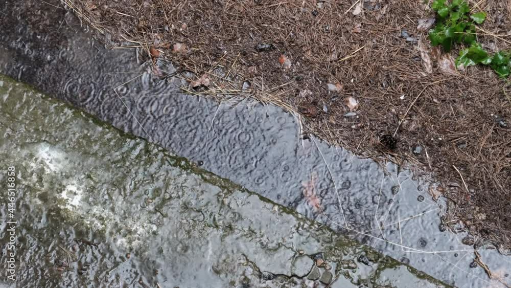 Vidéo Stock Raindrops fall into a muddy puddle during a rainy day ...