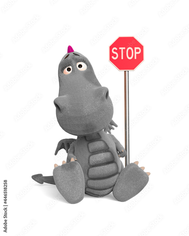 dinosaur cartoon is sad beside the stop sign Stock Illustration | Adobe ...