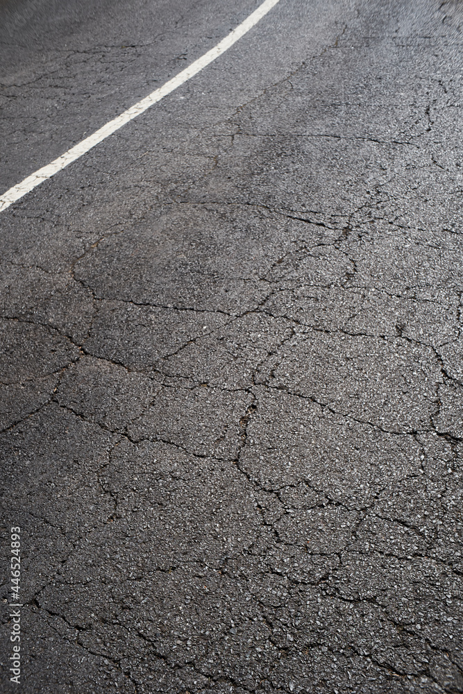 cracked asphalt road cracks, white lane street texture pavement Stock ...