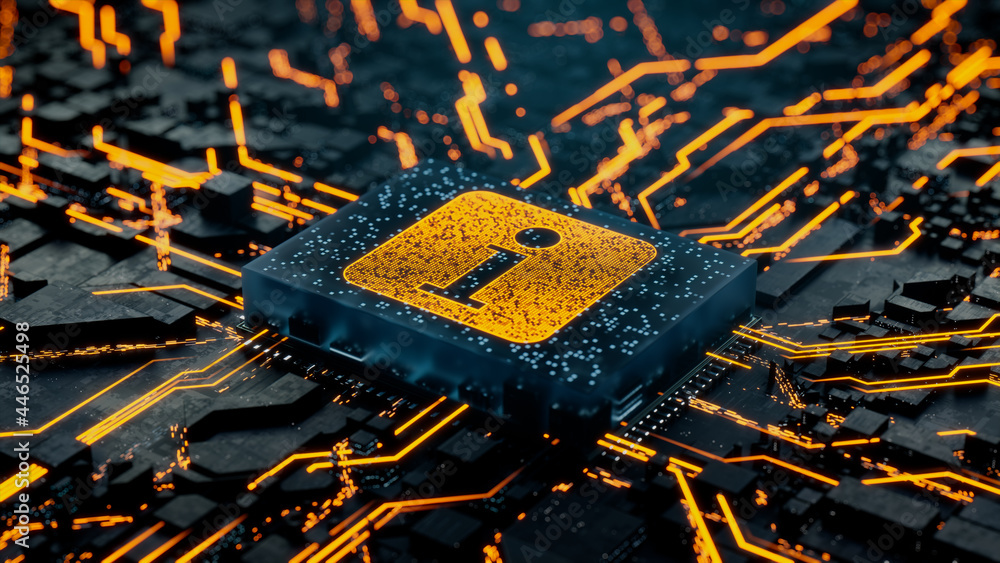 Information Technology Concept with info symbol on a Microchip. Data ...