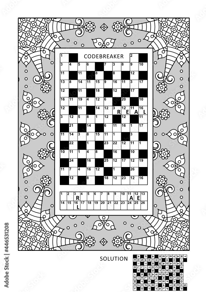 Puzzle and coloring activity page for grown-ups with codebreaker, or ...