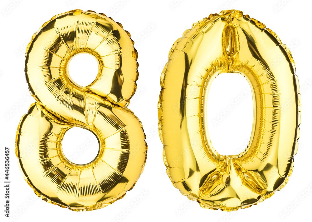 Number Eighty 80 balloons. Helium balloon. 80% off. Golden Yellow foil ...