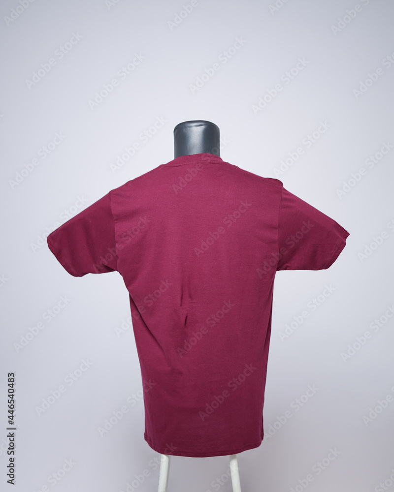 Maroon color blank men's t-shirt template, back view, natural shape on ...