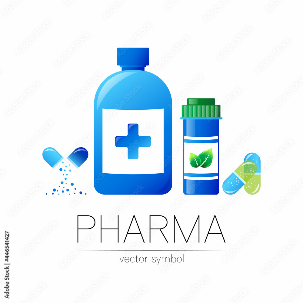 Medicine Jar Vector Logo Symbol Medical Bottle in flat style Pill ...
