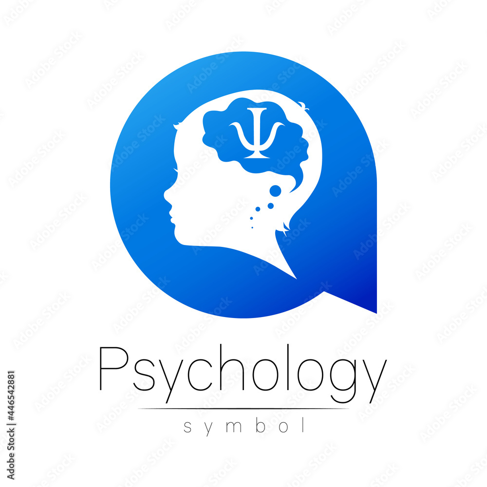 Child logotype in vector with brain and psychology sign in blue circle ...