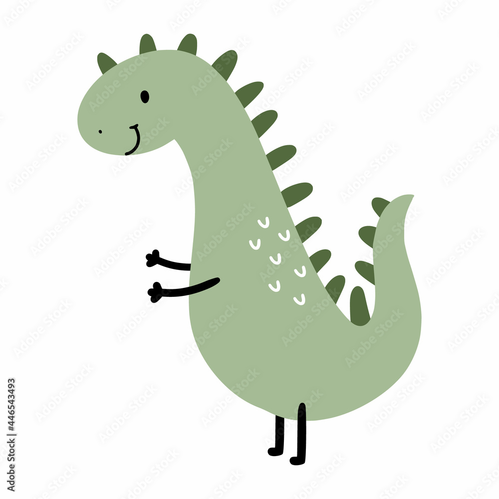 Cute green dinosaur for decorating postcard. Cartoon character for ...