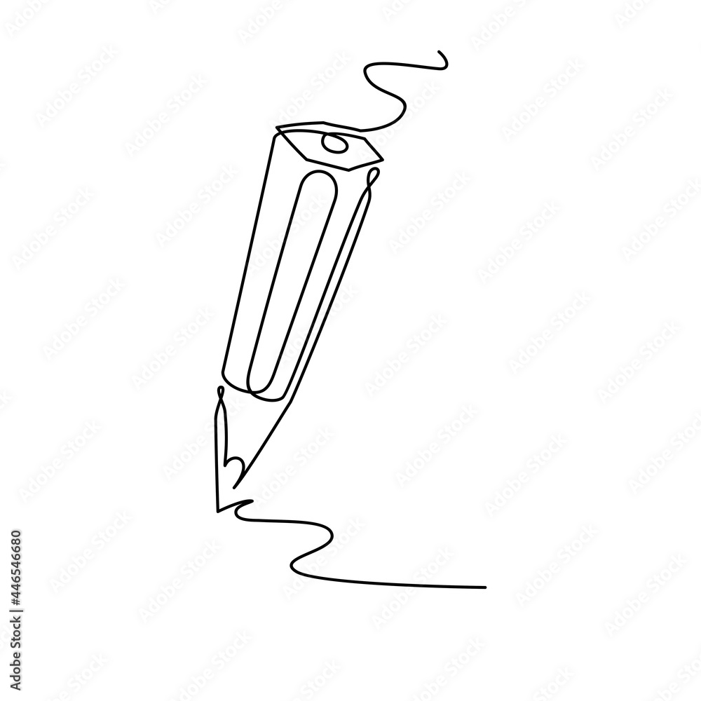 Continuous line drawing.A pencil is drawn by a single black line on a ...