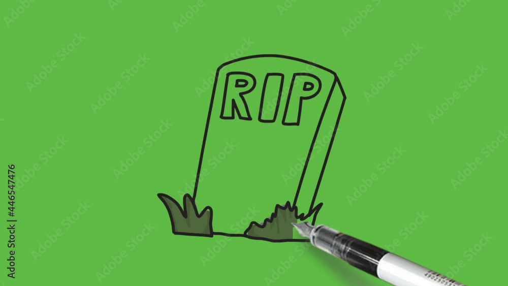 Writing RIP in grey colour on milestone with black outline on abstract ...