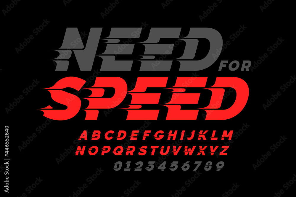 Speed style font design, alphabet letters and numbers vector ...