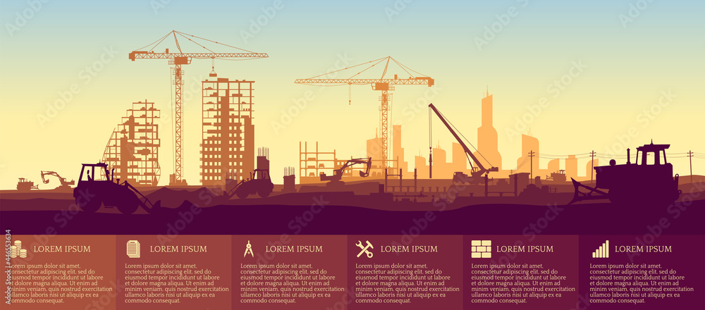 Construction site with a tower crane. Construction of houses ...