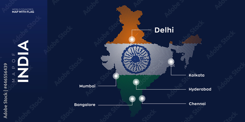 India map with flag info graphic. Abstract vector map of India with ...