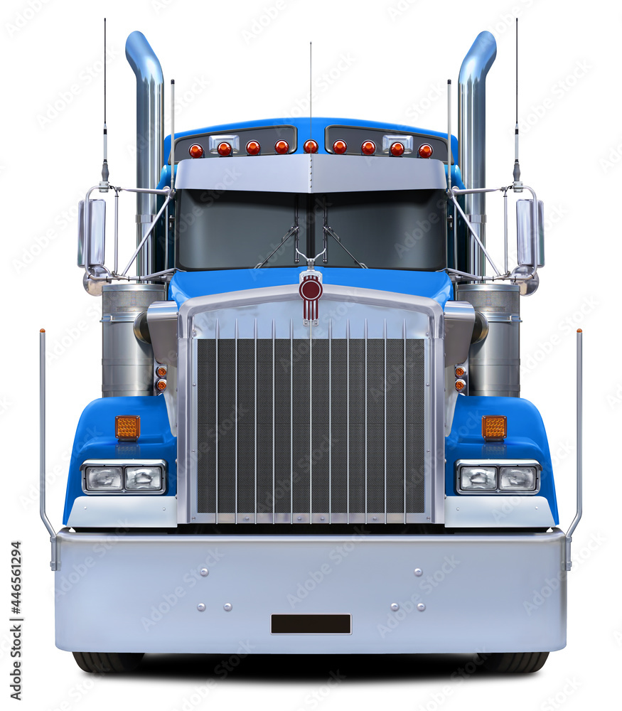 Classic commercial truck in blue. Front view isolated on white ...