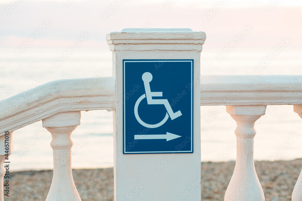 International Disability Day. A blue sign with a handicapped person on ...