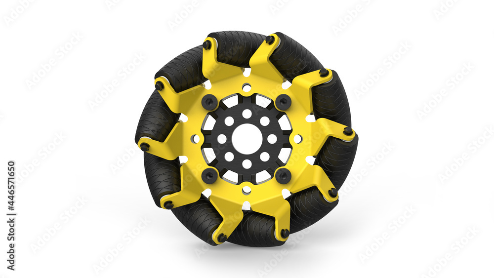 Mecanum wheel, yellow body, and rubber moving parts. Mecanum wheel ...