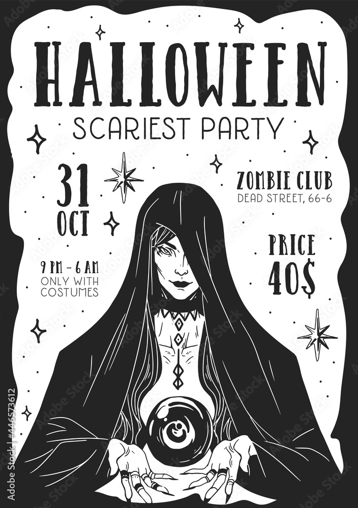 Design of Halloween scary party poster. Flyer for creepy event ...